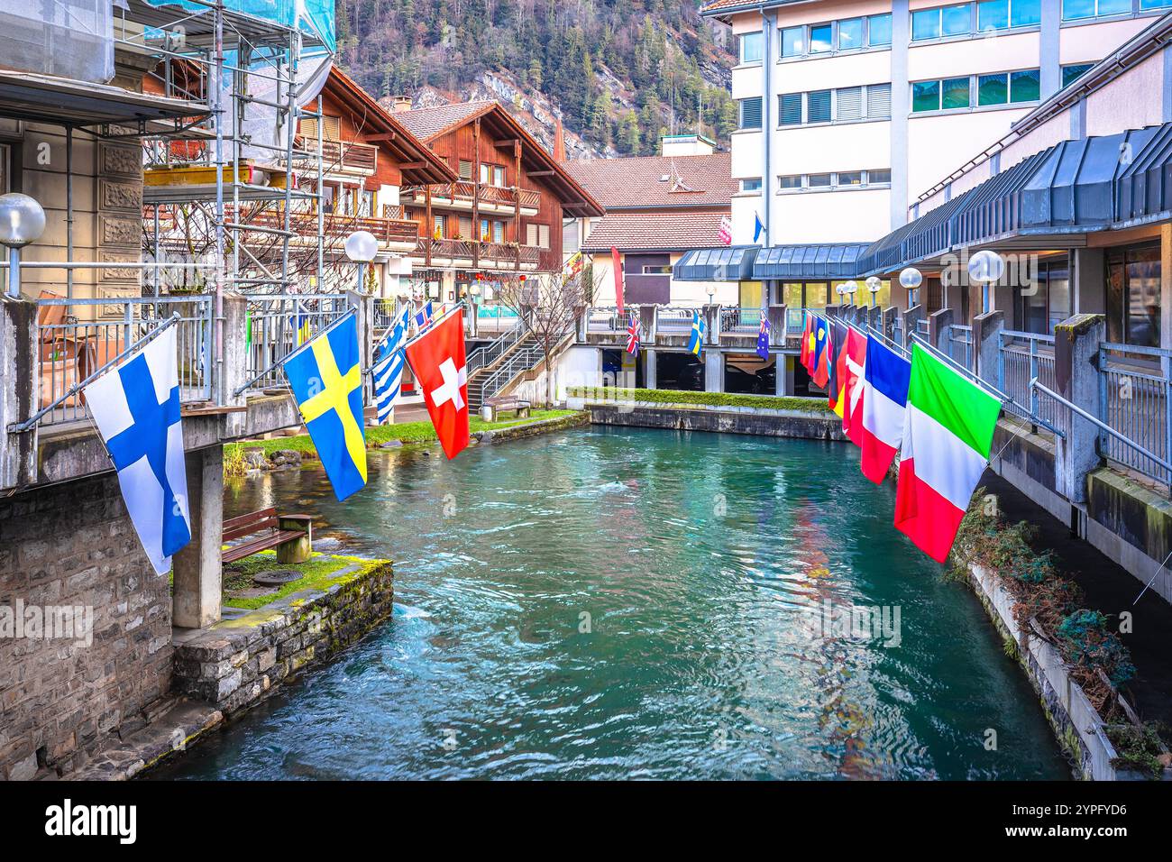 Scenic town of Interlaken in Alpine landscape view, Berner Oberland ...