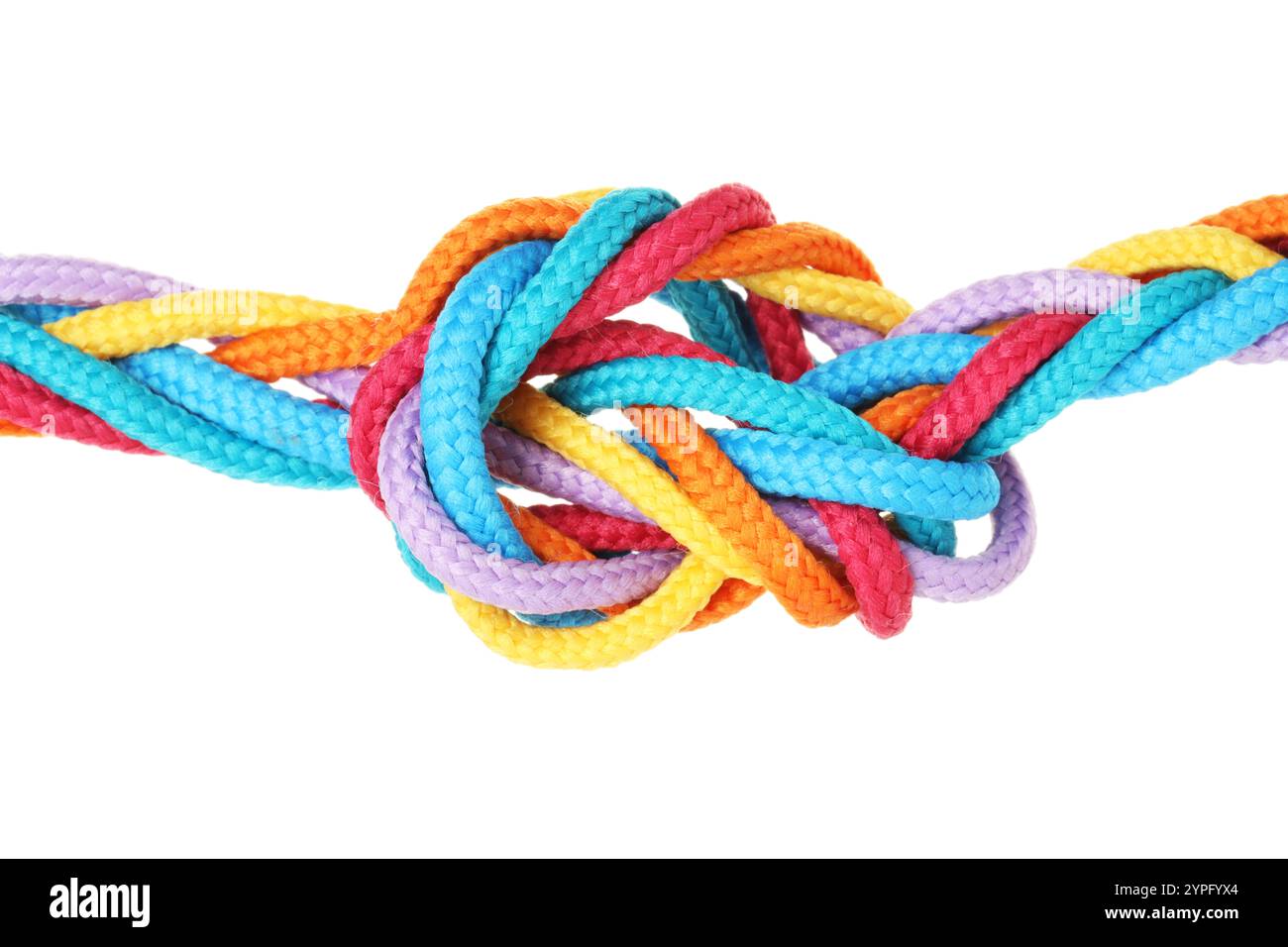 Colorful ropes tied in knot isolated on white. Unity concept Stock ...