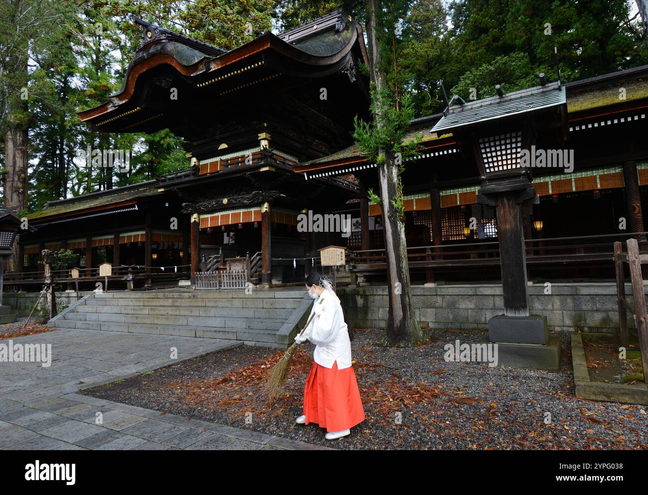 Suwa Taisha Shimosha Akimiya Shinto shrine near Suwa lake in Nagano ...