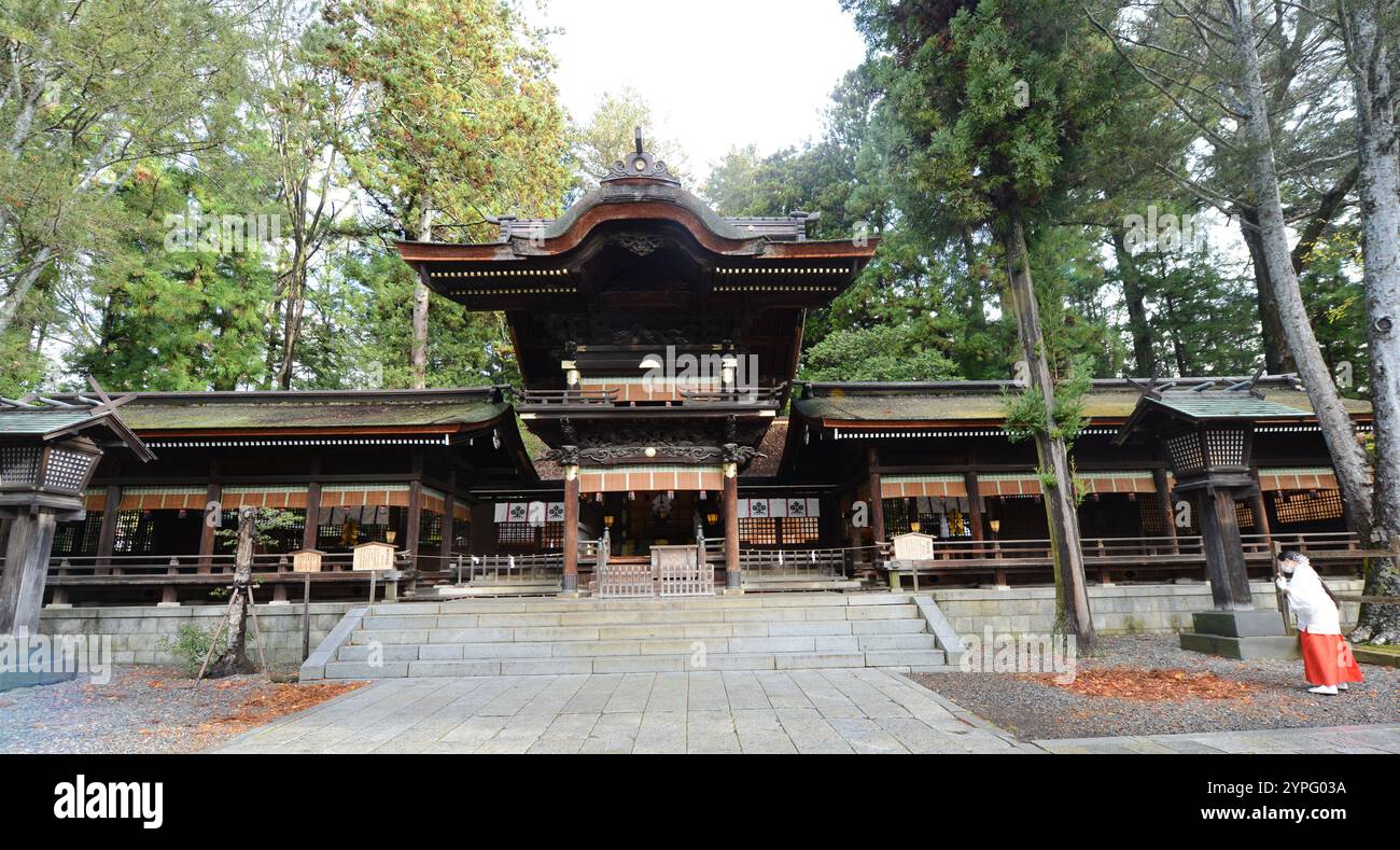 Suwa Taisha Shimosha Akimiya Shinto shrine near Suwa lake in Nagano ...