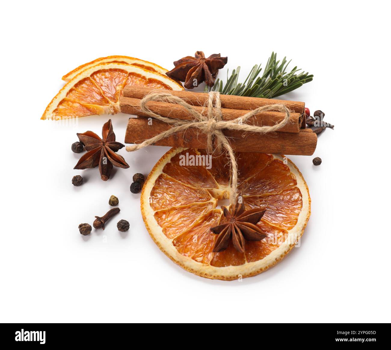 Different aromatic spices isolated on white. Christmas season Stock ...
