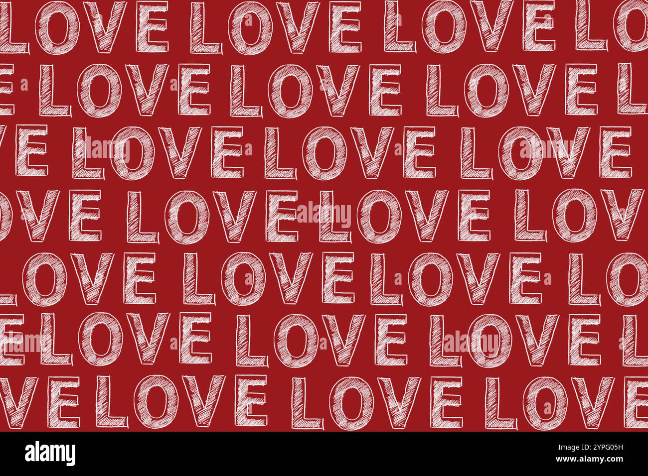 Word LOVE repeated in white on the red background. The letters are hand ...