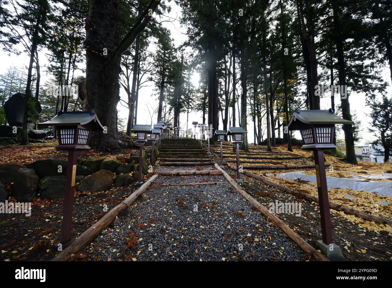 Suwa Taisha Shimosha Akimiya Shinto shrine near Suwa lake in Nagano ...