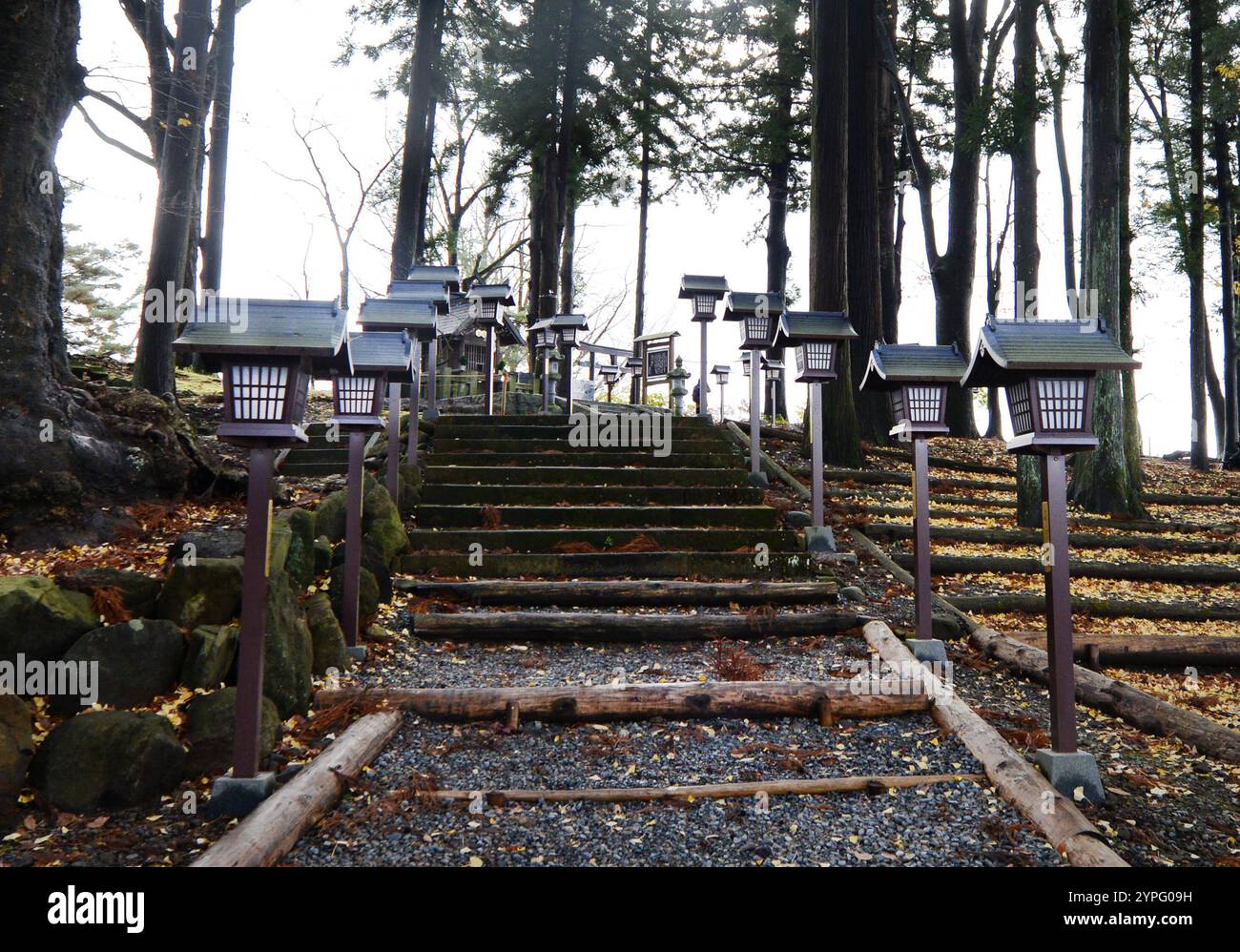 Suwa Taisha Shimosha Akimiya Shinto shrine near Suwa lake in Nagano ...