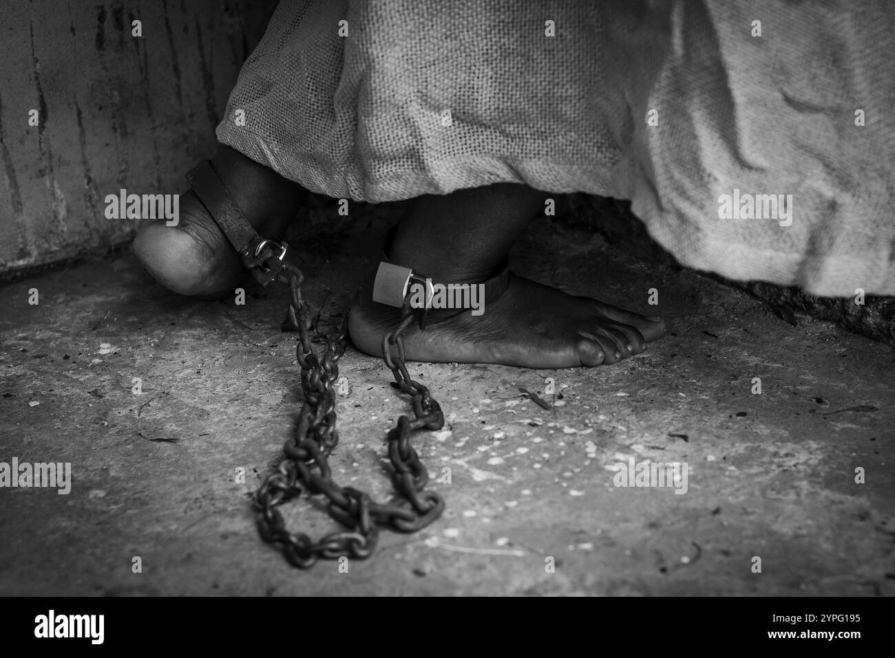 Detail of the chained feet of a black woman. Slavery in Brazil ...