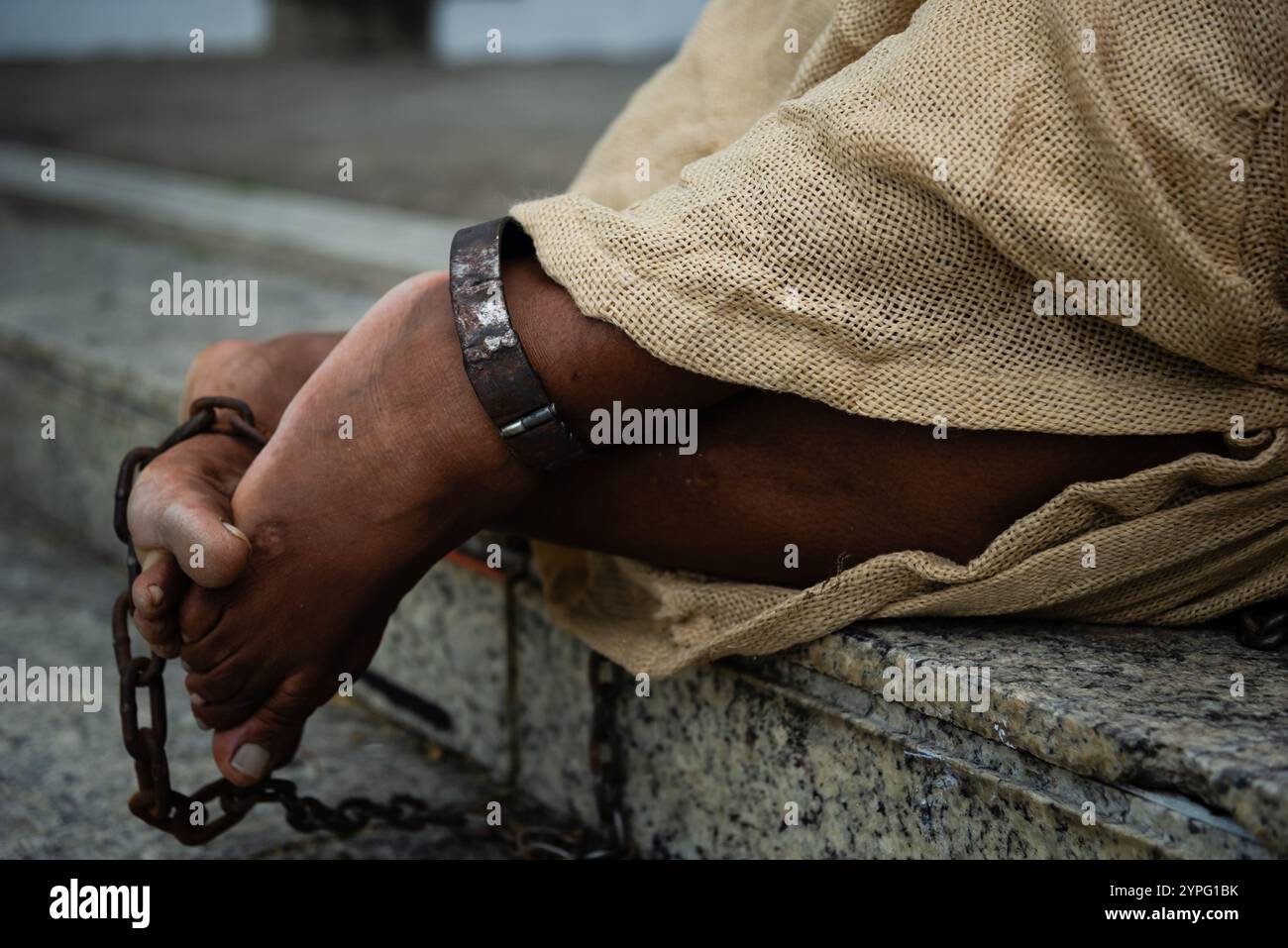 Detail of the chained feet of a black woman in Pelourinho. Slavery in ...