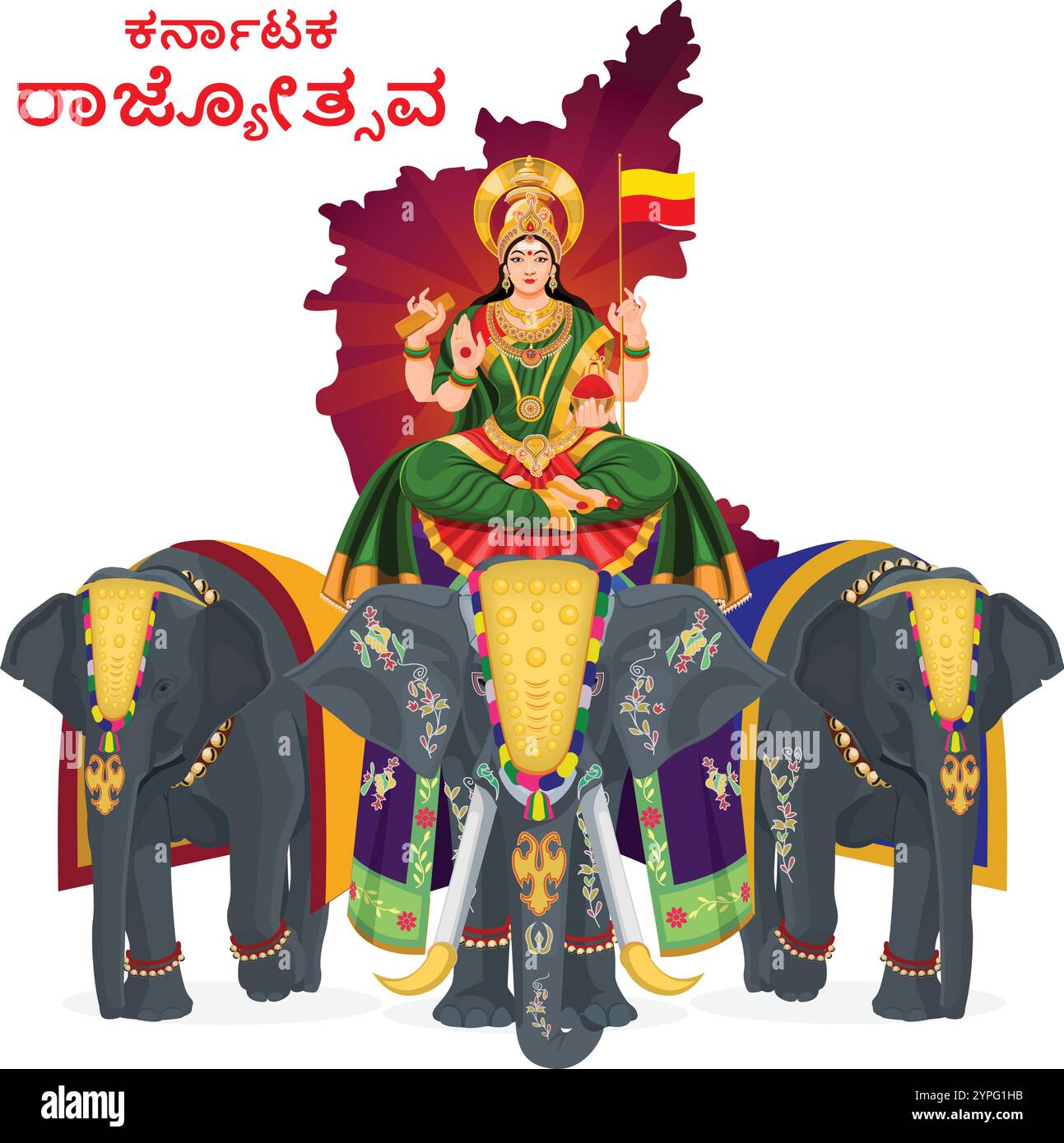 Karnataka Rajyotsava, Bhuvaneshwari sitting on elephant, Karnataka ...