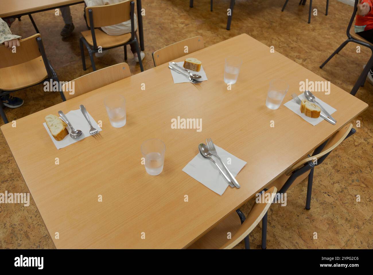 Tables prepared in a school restaurant of a public school. school ...
