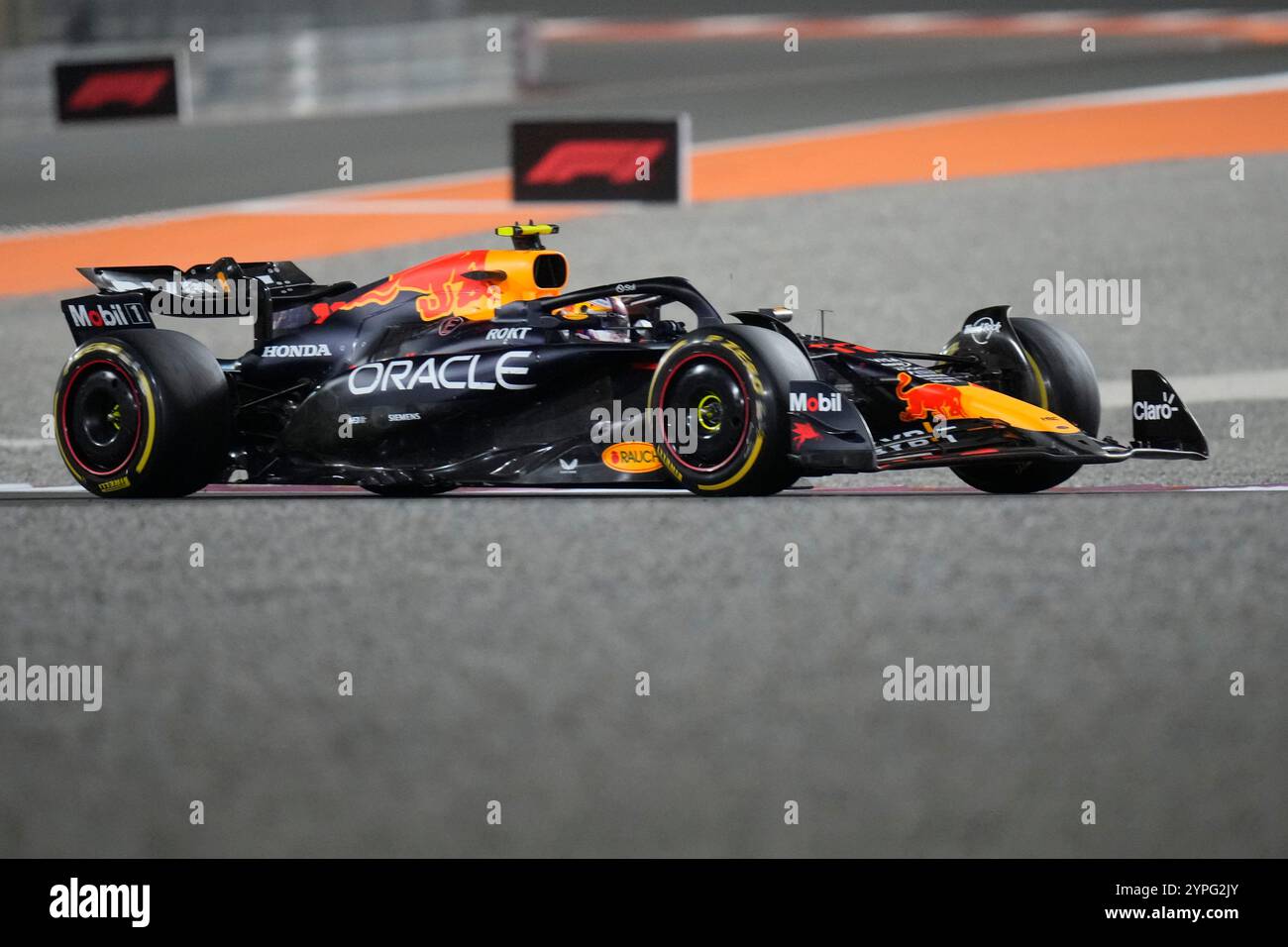 Red Bull driver Sergio Perez of Mexico steers his car during sprint race at the Formula One ...