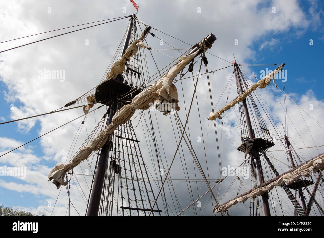 Newcastle UK: 28th June 2024: Galeon Andalucia rigging closeup. replica ...