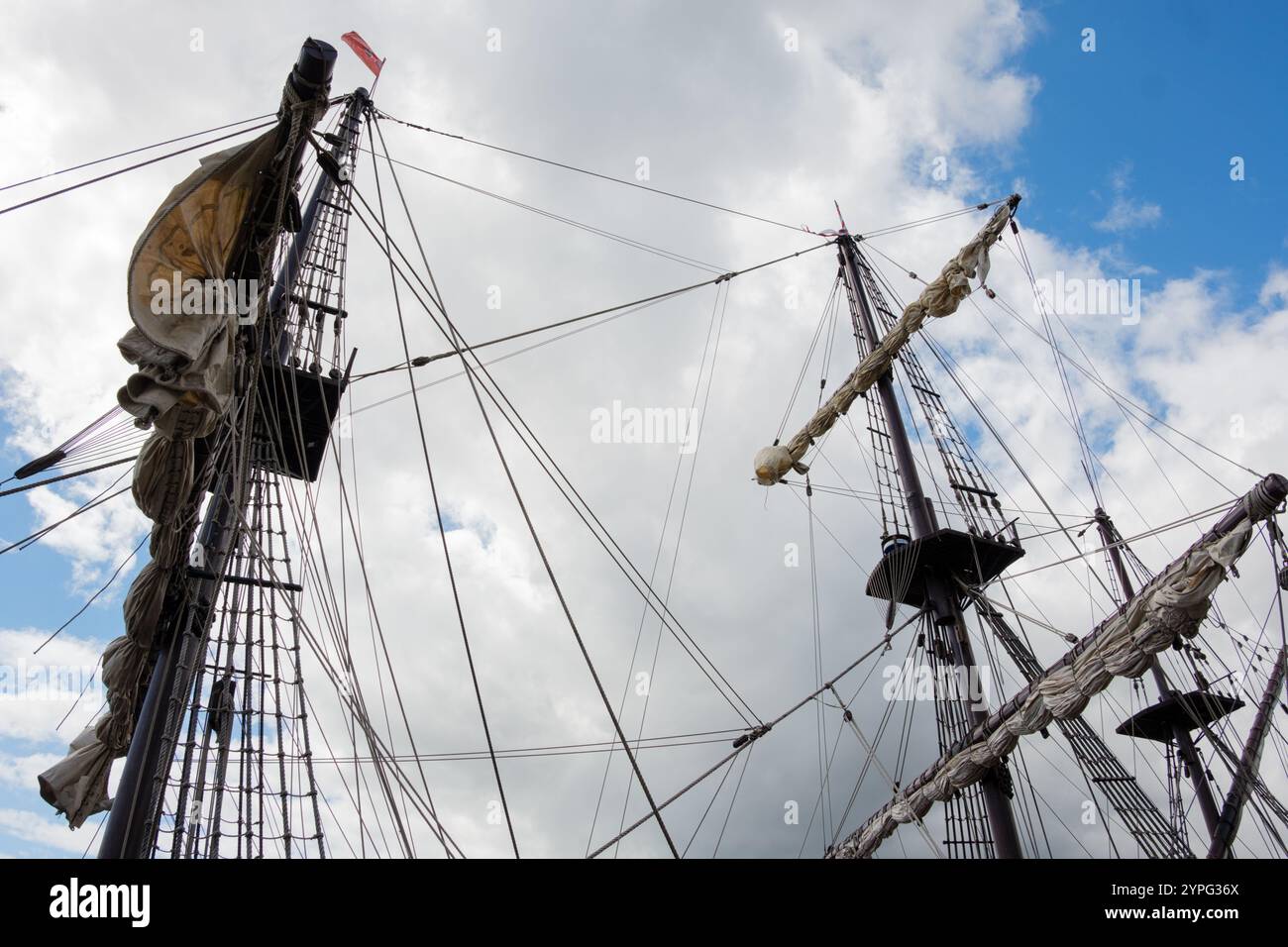 Newcastle UK: 28th June 2024: Galeon Andalucia rigging closeup. replica ...