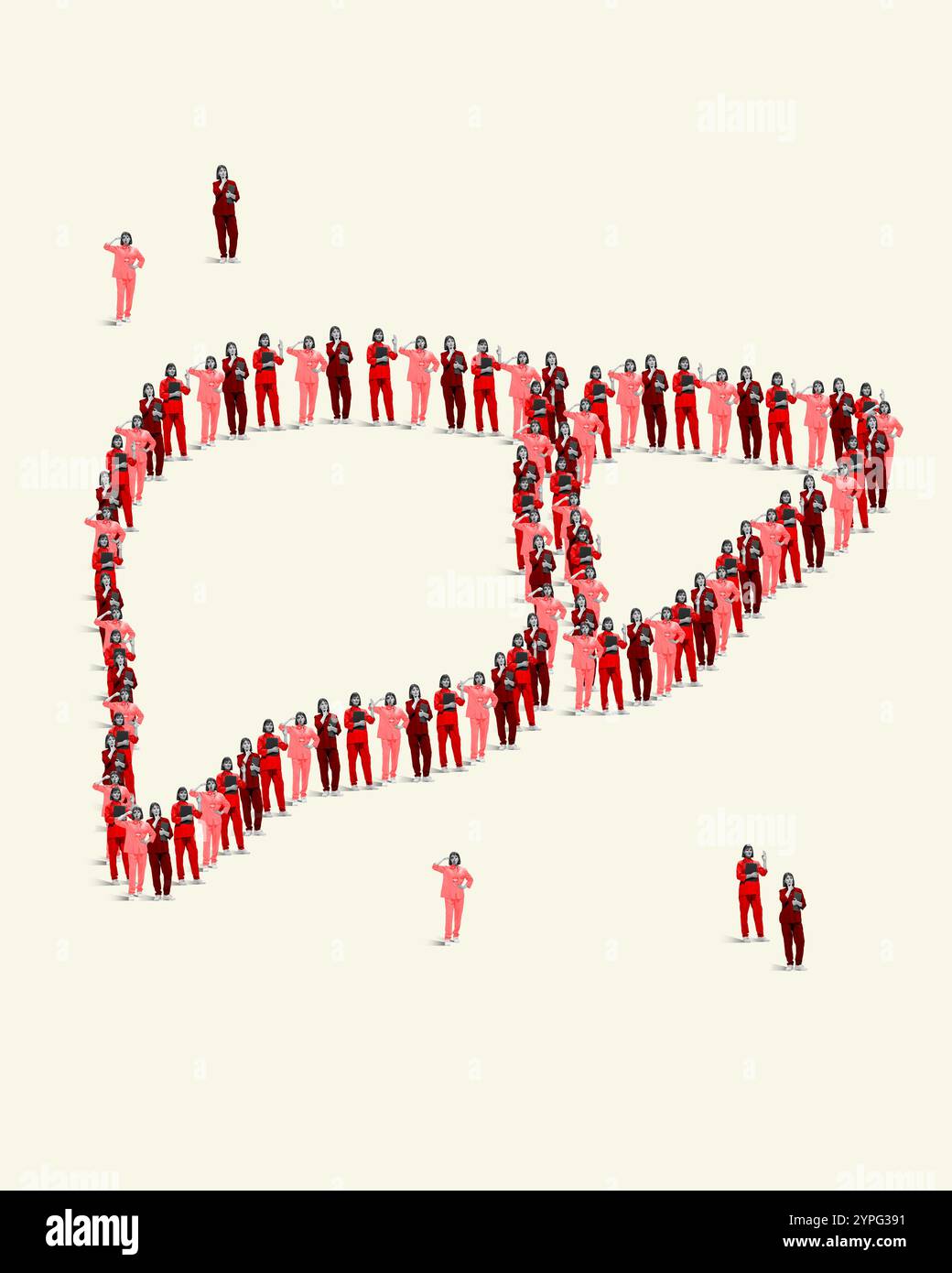 Contemporary art collage. Human figures organized into shape of liver ...