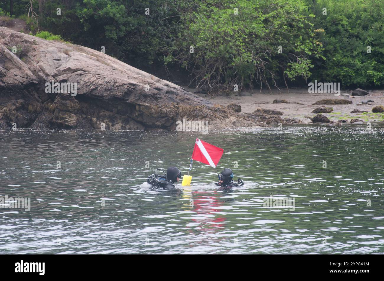 the foggy coast and dive site at Fort Wetherill State Park in Jamestown ...