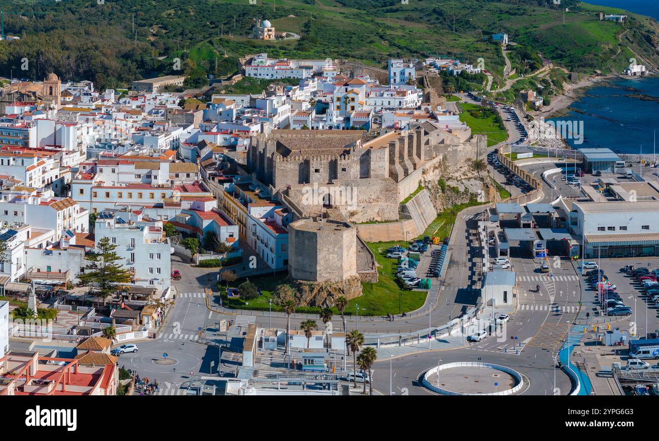 Aerial View of Tarifa, Spain Featuring Guzman Castle and Coastline ...