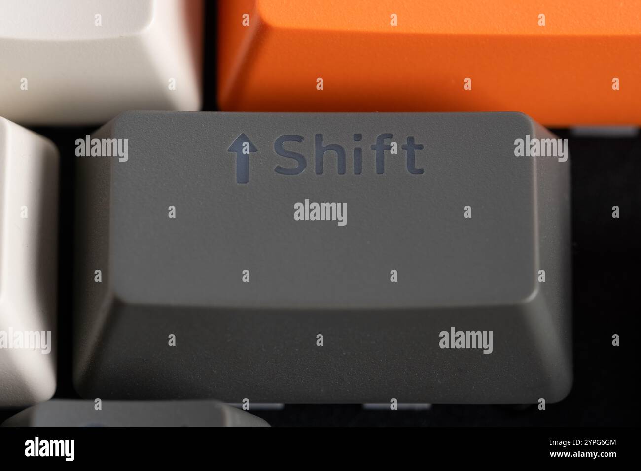 Shift key on keyboard, closeup of gray color Stock Photo - Alamy