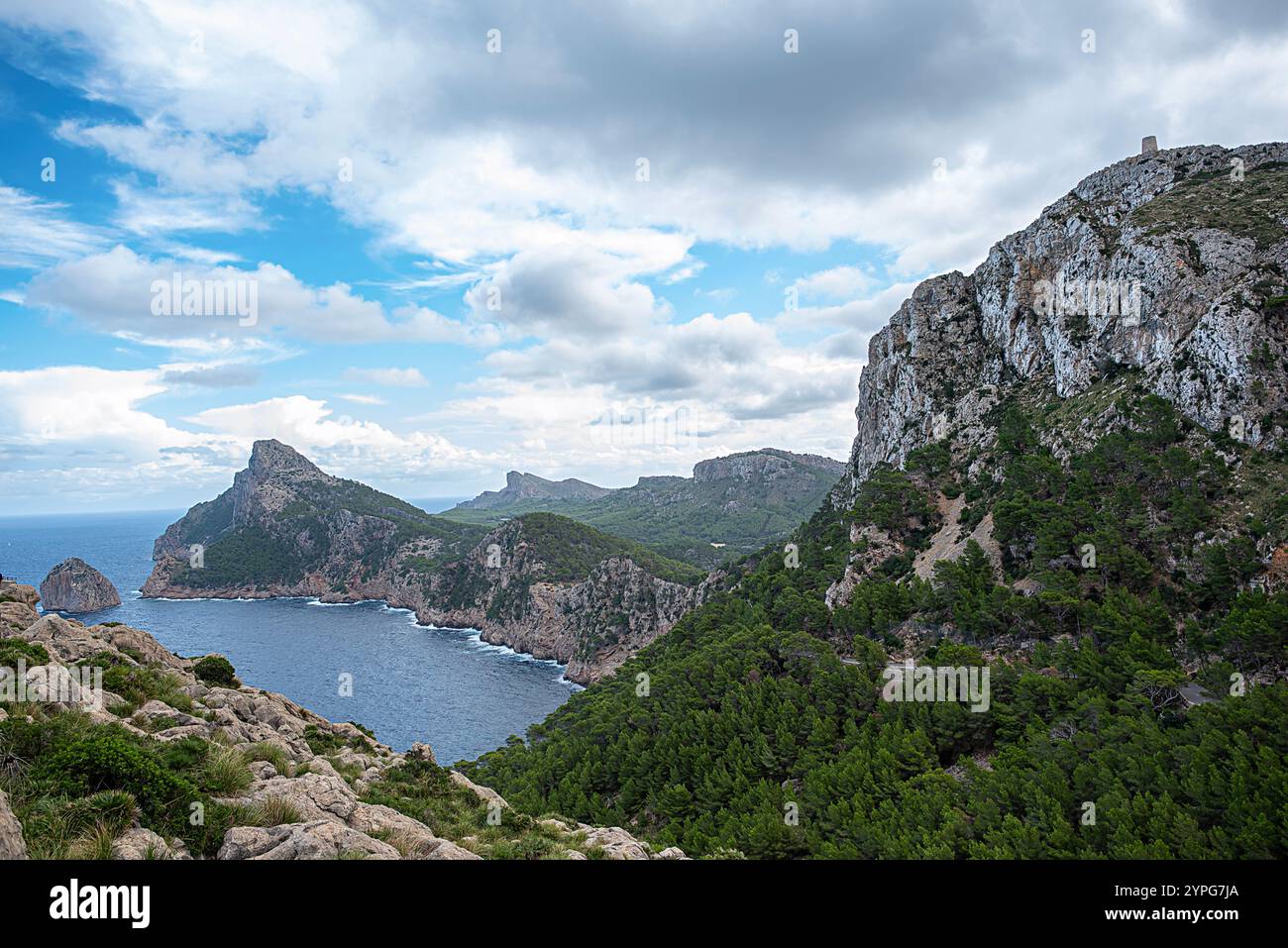 Landscape photography of cliffs and rocky coast, cape, stones, trees ...