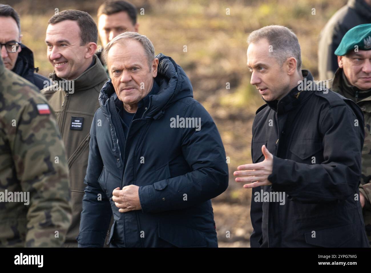 Polish Prime Minister Donald Tusk talks with soldiers. Polish Prime Minister Donald Tusk visited ...