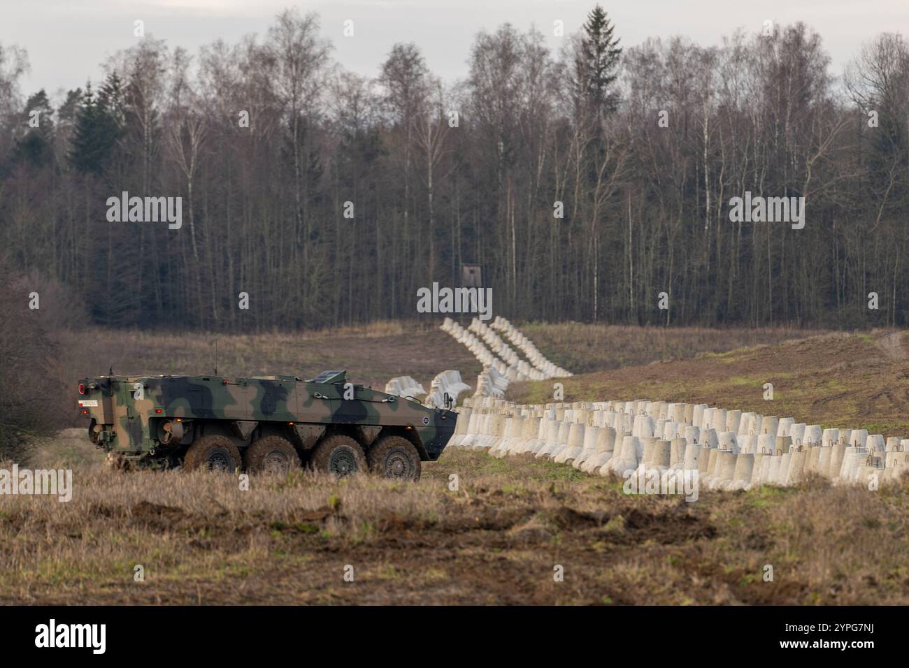 KTO Rosomak next to the Concrete barriers that are part of Poland's ...