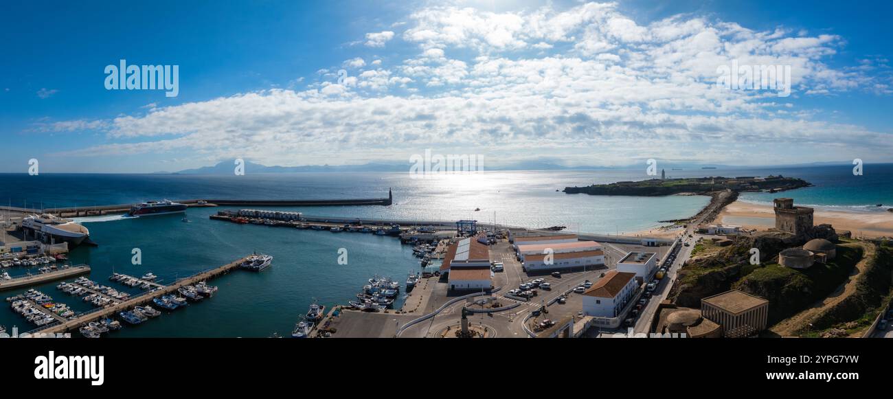 Aerial View of Tarifa Harbor and Coastal Landscape in Spain Stock Photo ...