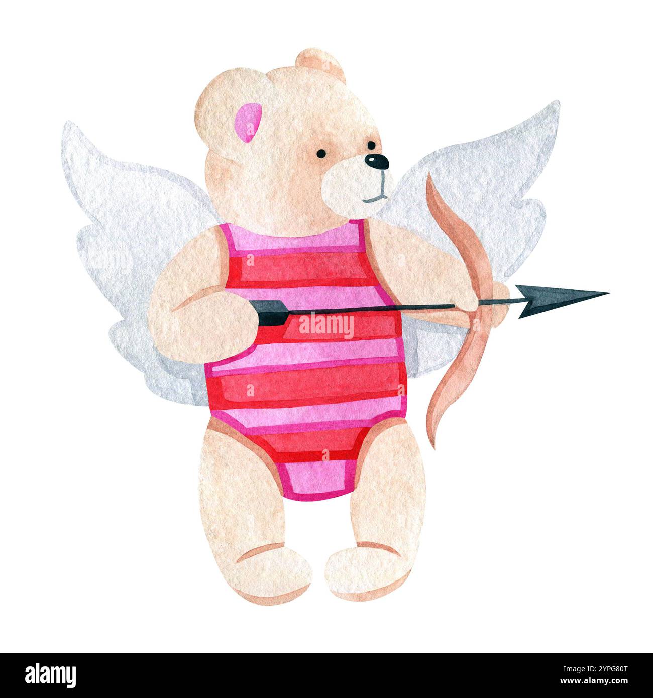 Valentine's day watercolor hand drawn illustration of cupid bear with ...