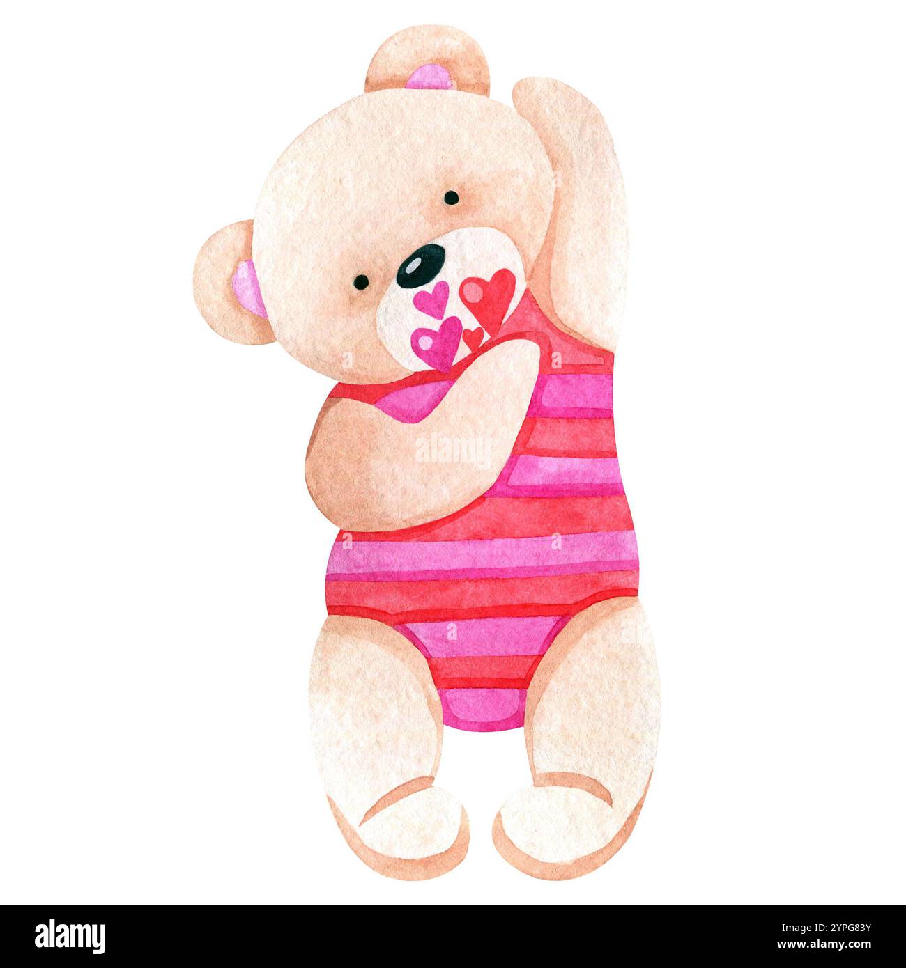 Valentines day cute bear with hearts watercolor hand drawn illustration ...
