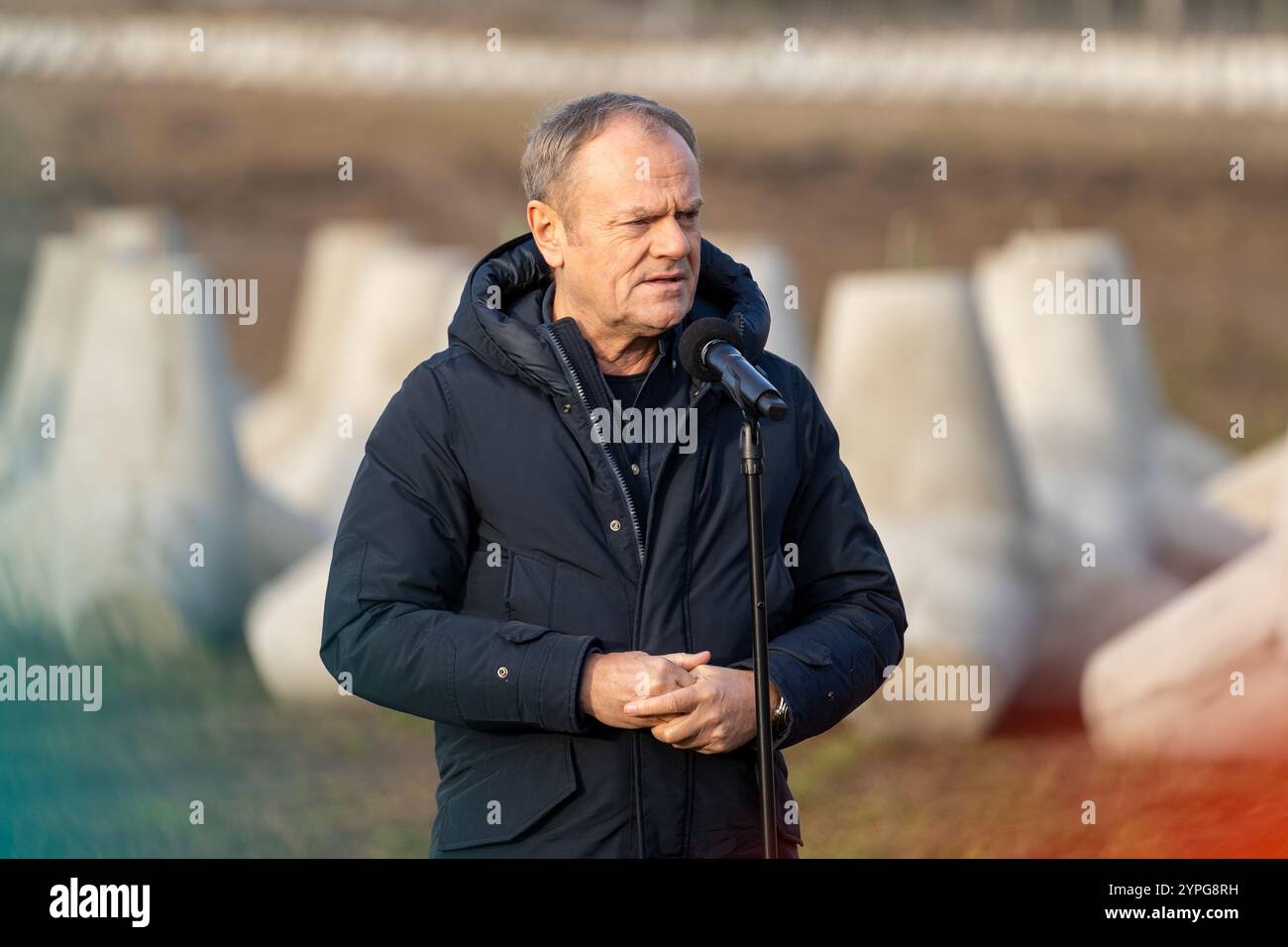 Prime Minister of Poland, Donald Tusk speaks during a press conference ...