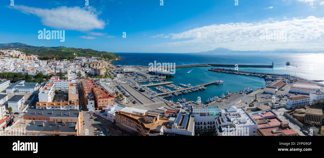 Aerial View of Tarifa Town, Spain with Harbor and Guzman el Bueno ...