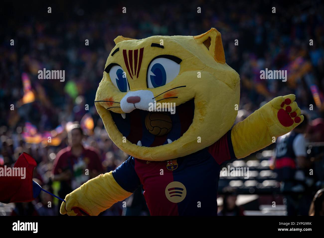 FC Barcelona introducing a new mascot â Catâ during a La Liga EA Sports ...