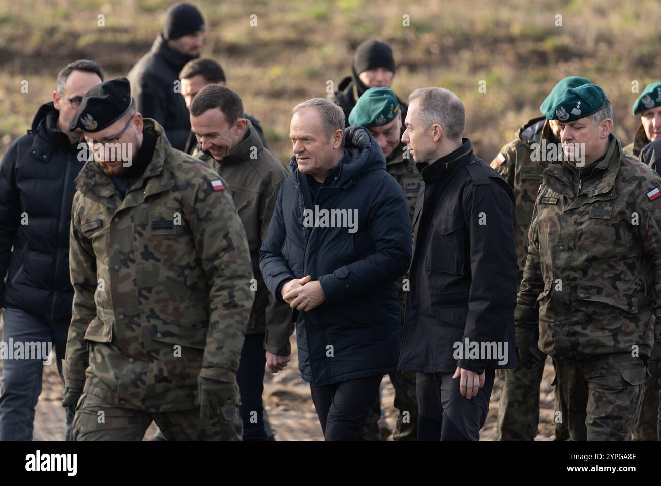 Poland's Prime Minister Donald Tusk arrives to inspect the first completed section of ...