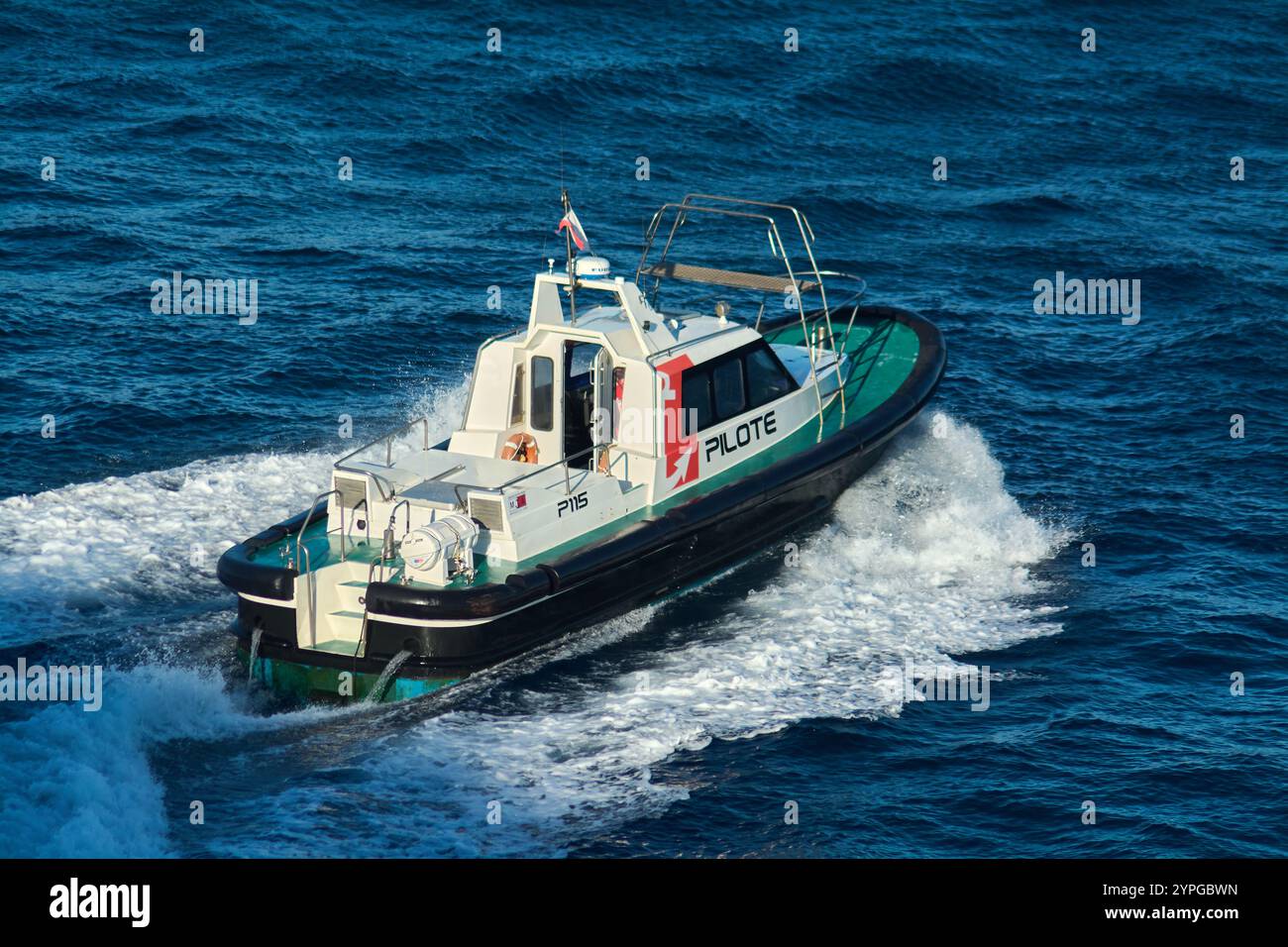 Marseille. France - November 30, 2024: A high-speed pilot boat cuts ...