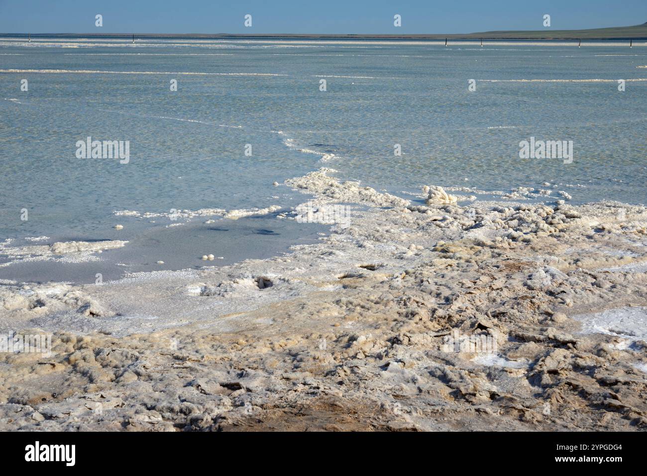 Salt on the surface of Lake Baskunchak, Astrakhan region. Russia Stock ...