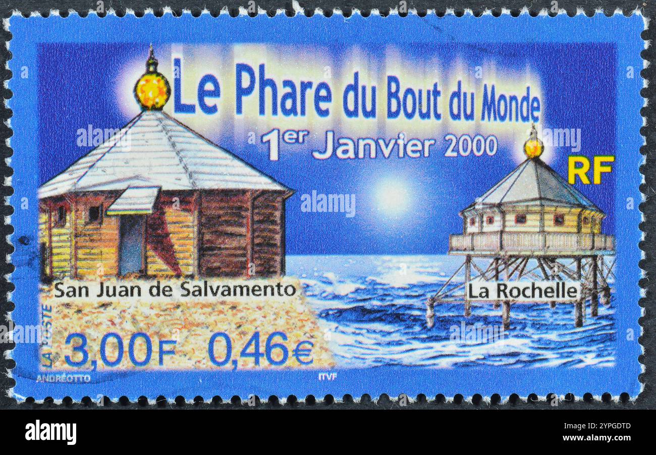 Cancelled postage stamp printed by France, that shows The Light at the ...