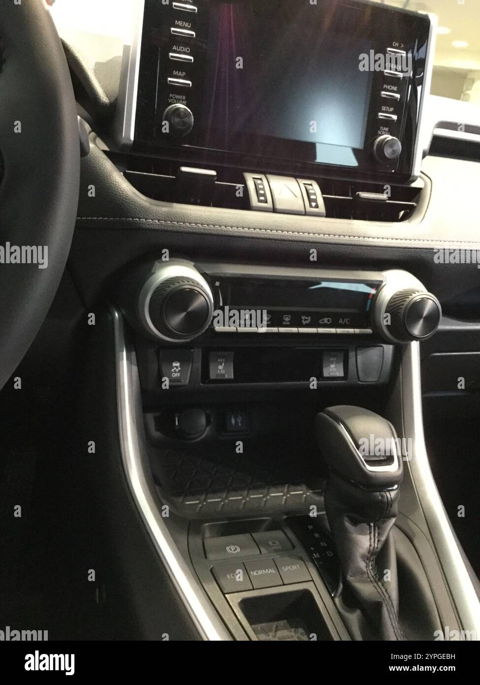 A view showcasing the sleek dashboard of a modern automobile, featuring ...