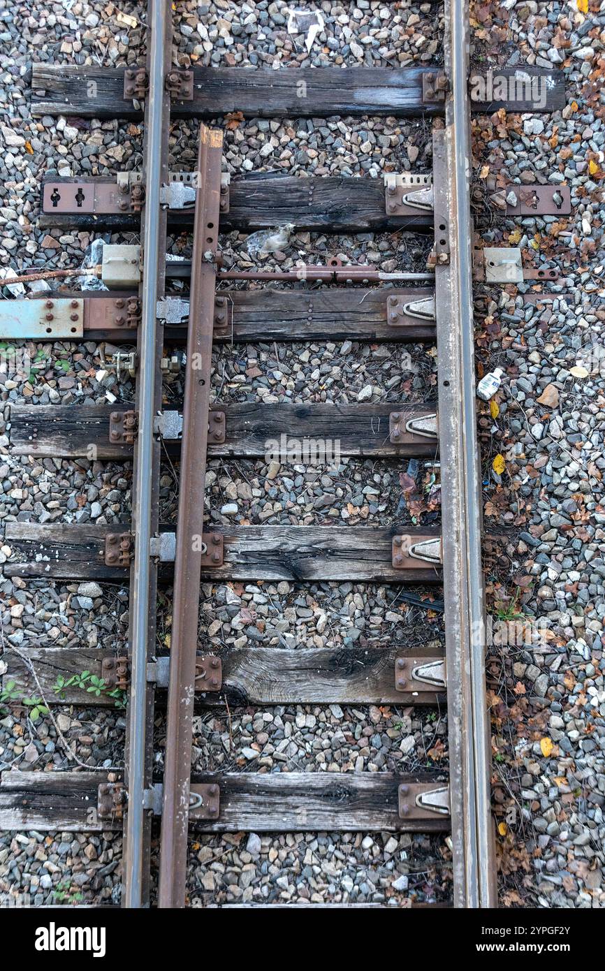 Aerial View of Railroad Switch and Tracks Converging – Transportation ...