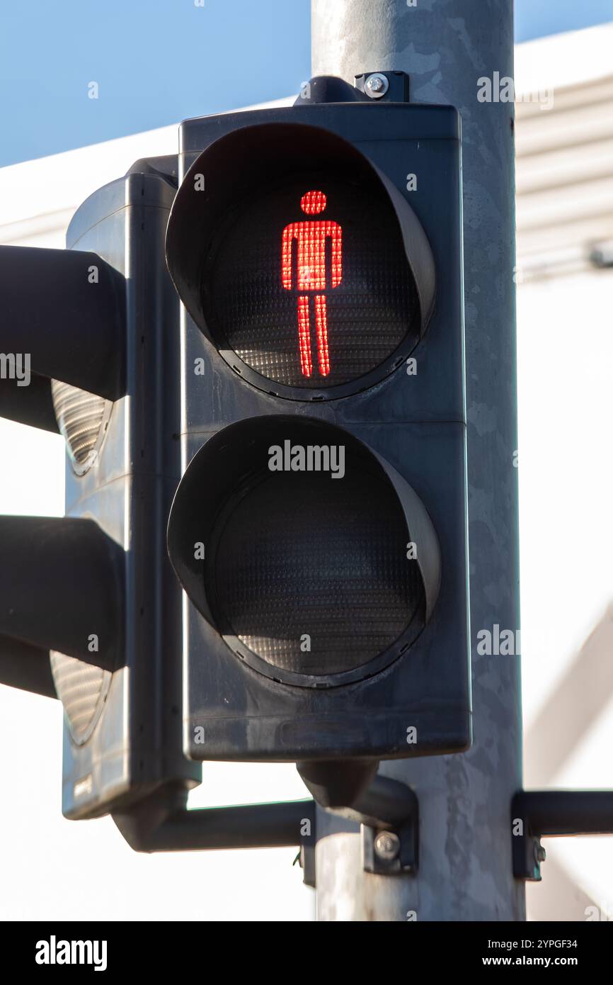 Red Traffic Light for Pedestrians at Urban Crosswalk Stock Photo - Alamy