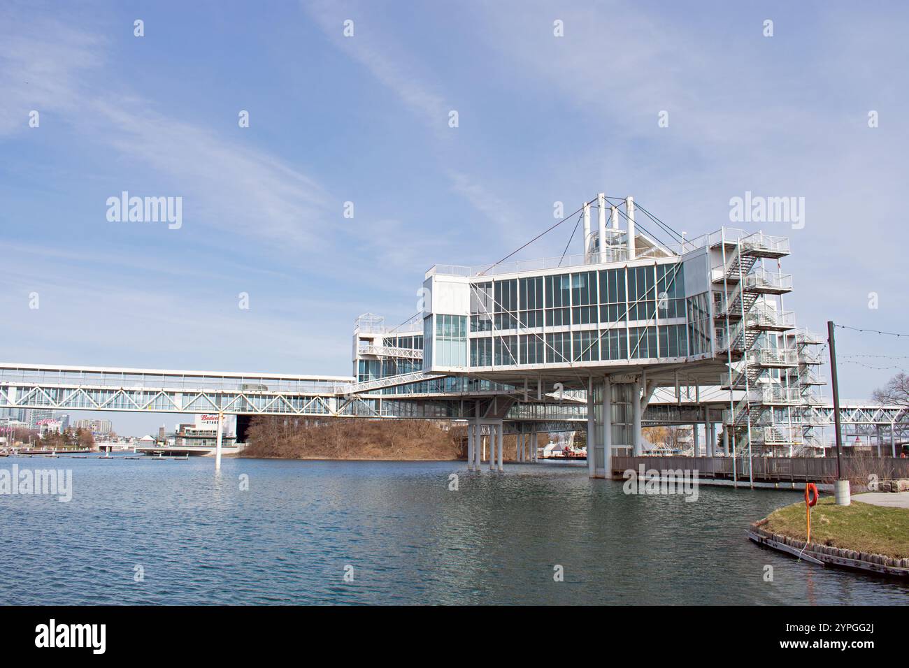 The steel & aluminium pods over Lake Ontario in Ontario Place, Toronto ...