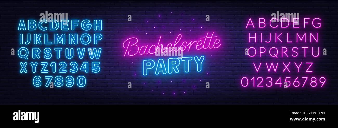 Bachelorette Party Neon Sign on brick wall background. Light text ...