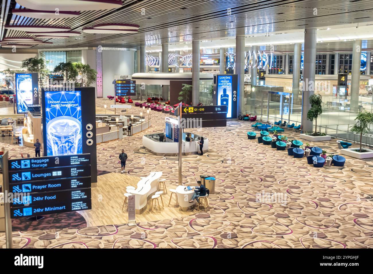 Singapore Changi Airport Terminal 4 - top view, looking down. Direction ...