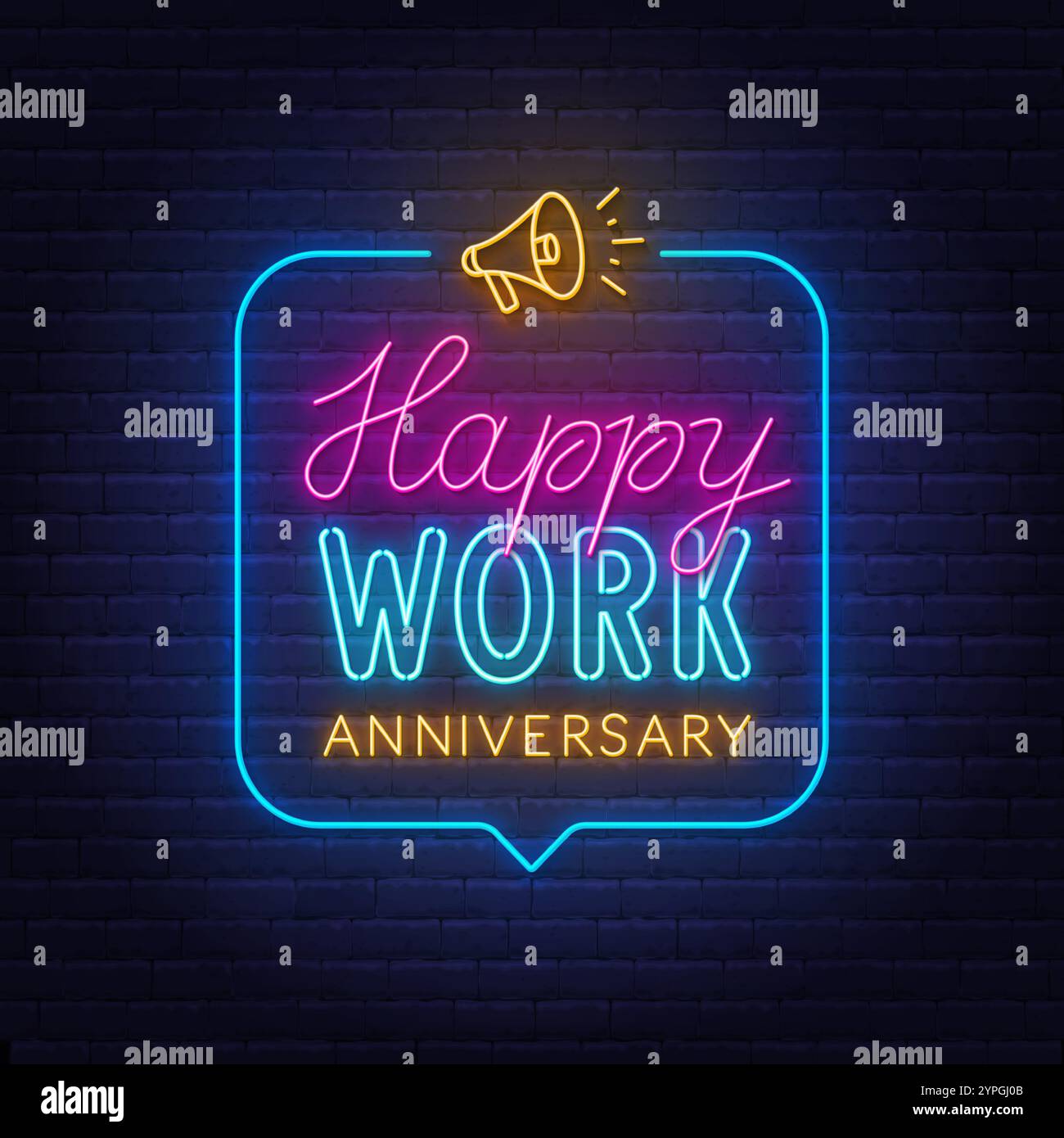 Happy Work Anniversary Neon sign in speech bubble on brick wall ...