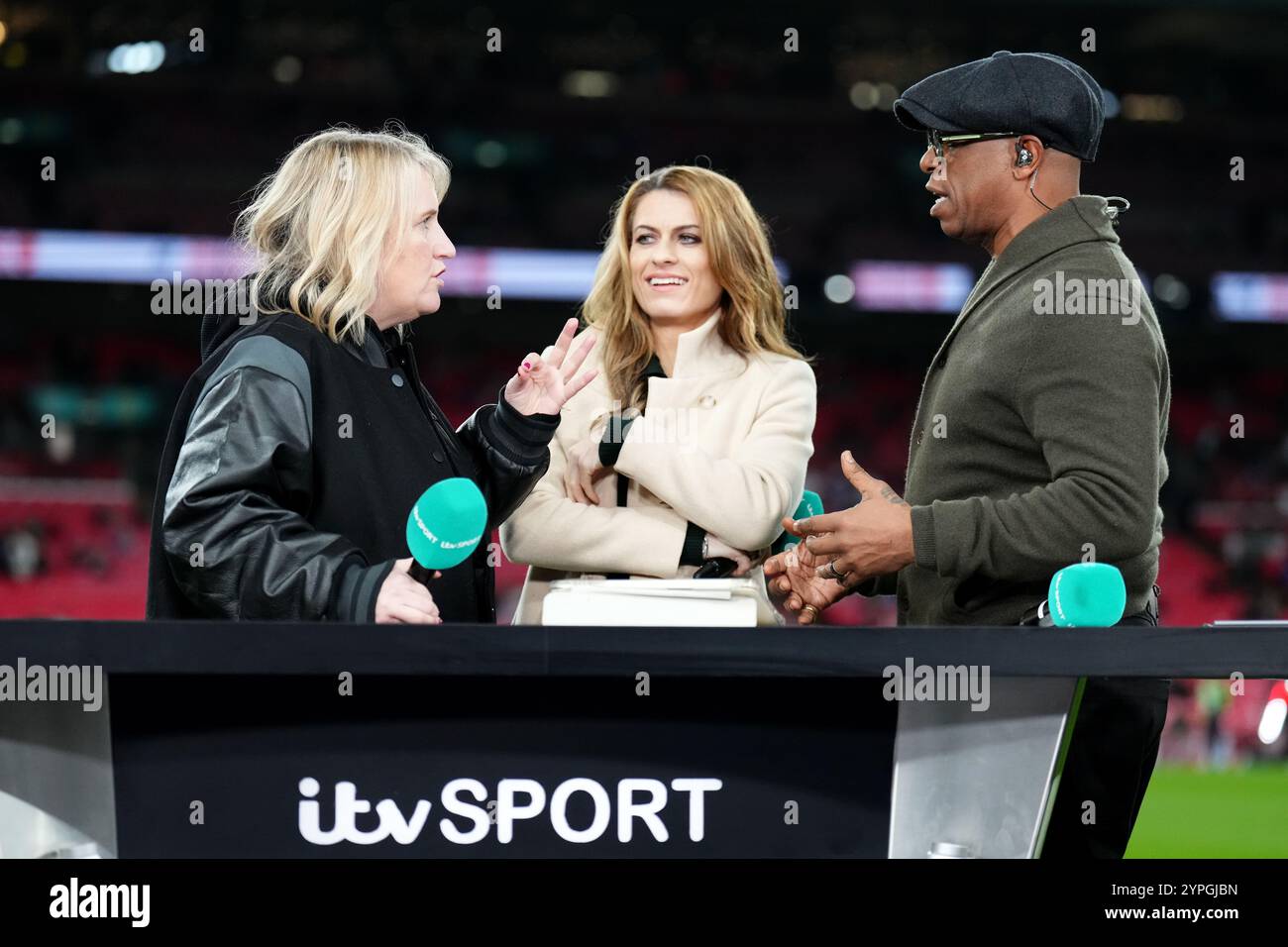 USA manager Emma Hayes (left) being interviewed by ITV Sport's Karen ...