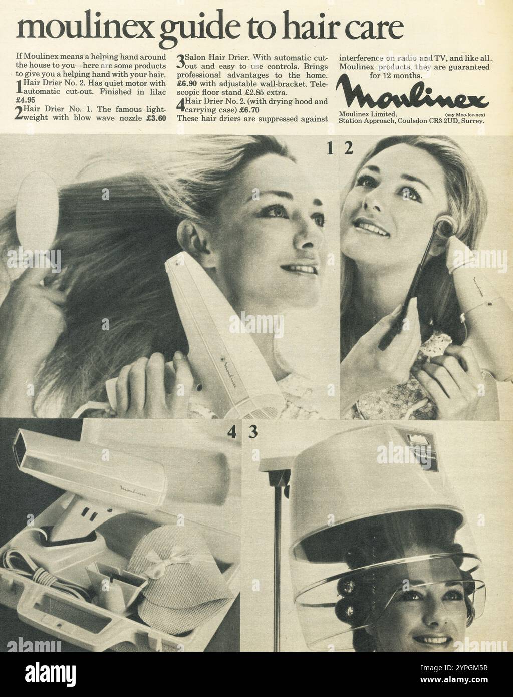 1971 Moulinex hair drier ad Stock Photo - Alamy
