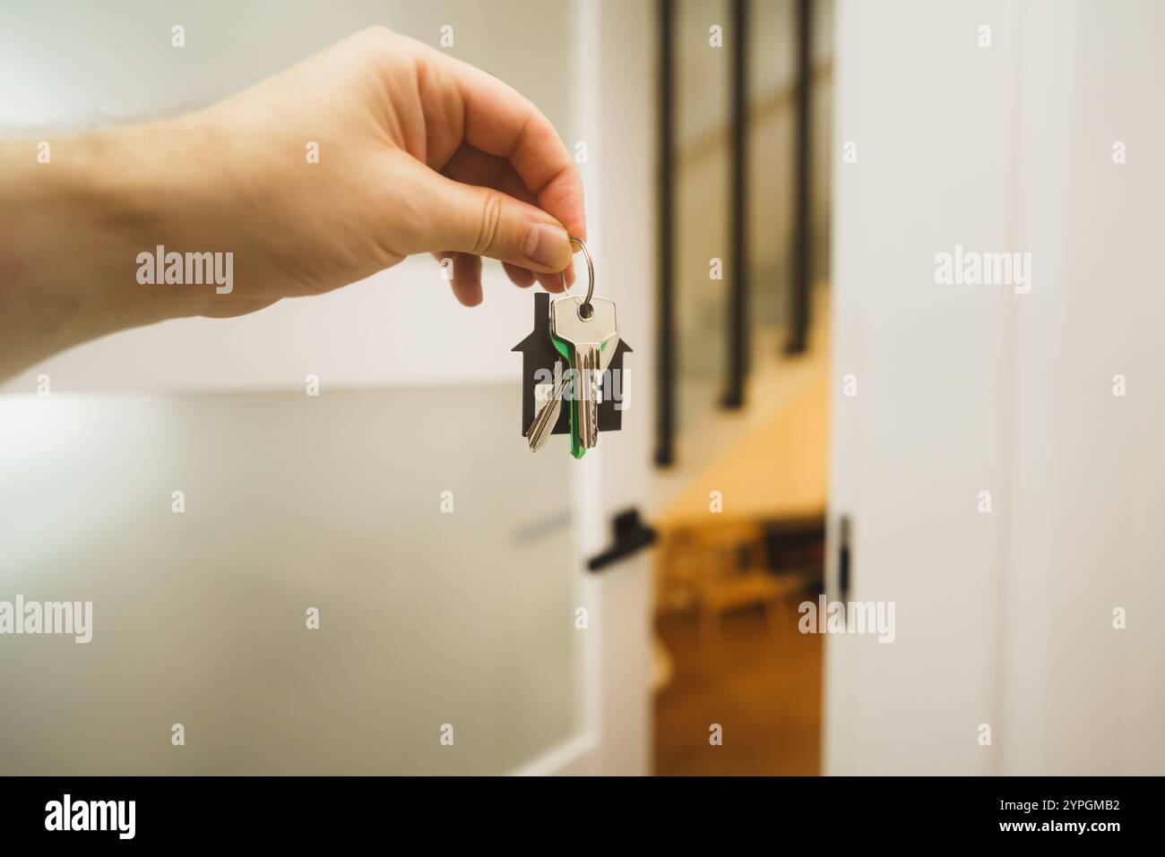 new home open door keys real estate market agent house interior Stock ...
