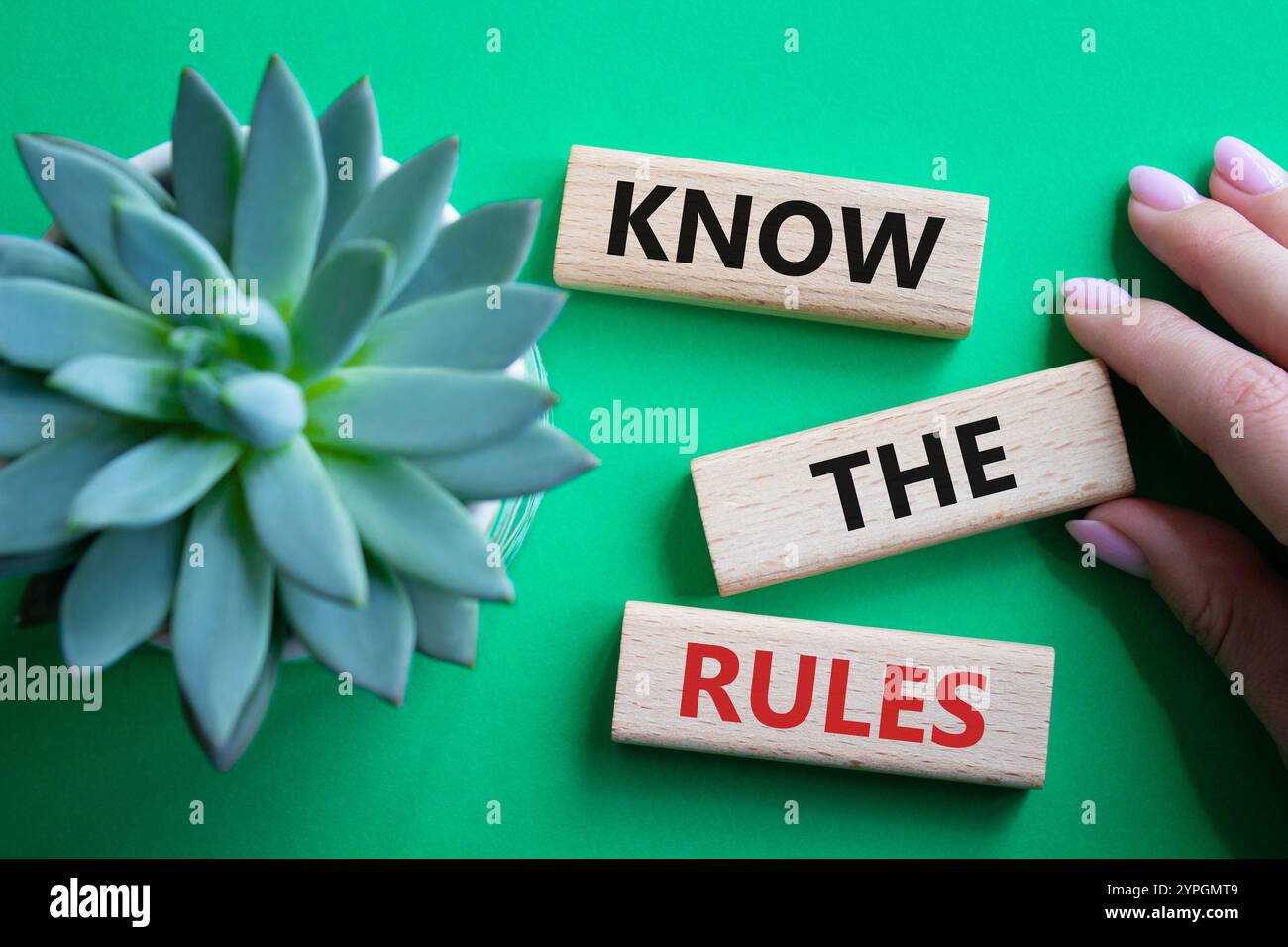 Know the rules symbol. Wooden blocks with words Know the rules ...