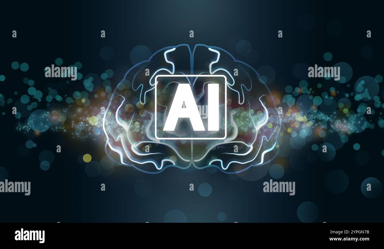 Artificial intelligence. Illustration of glowing brain and AI ...