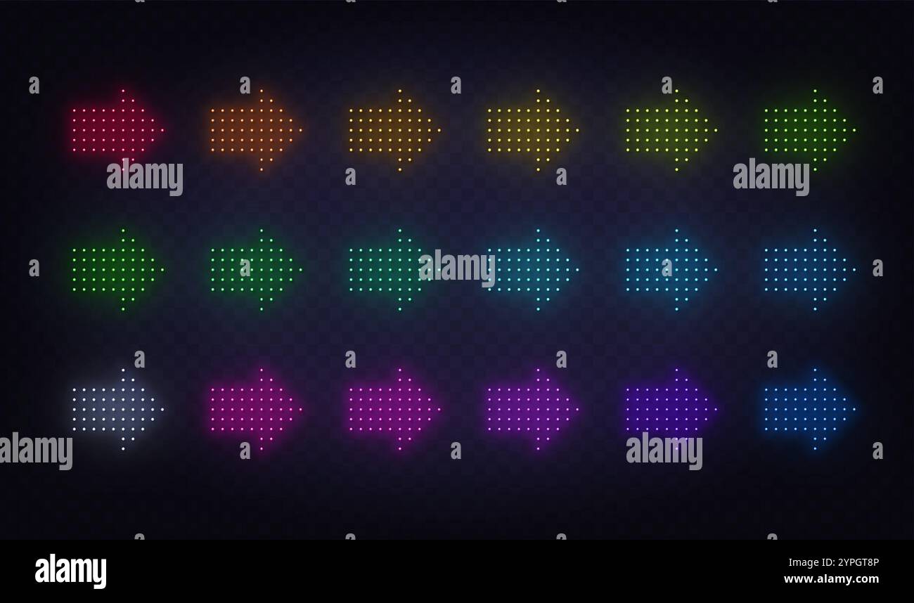 Led Neon Arrow Sign Set on the transparent background Stock Vector ...