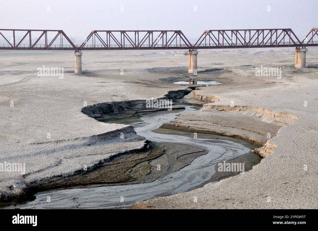 View of dried part of Indus River as the water level decrease due to ...