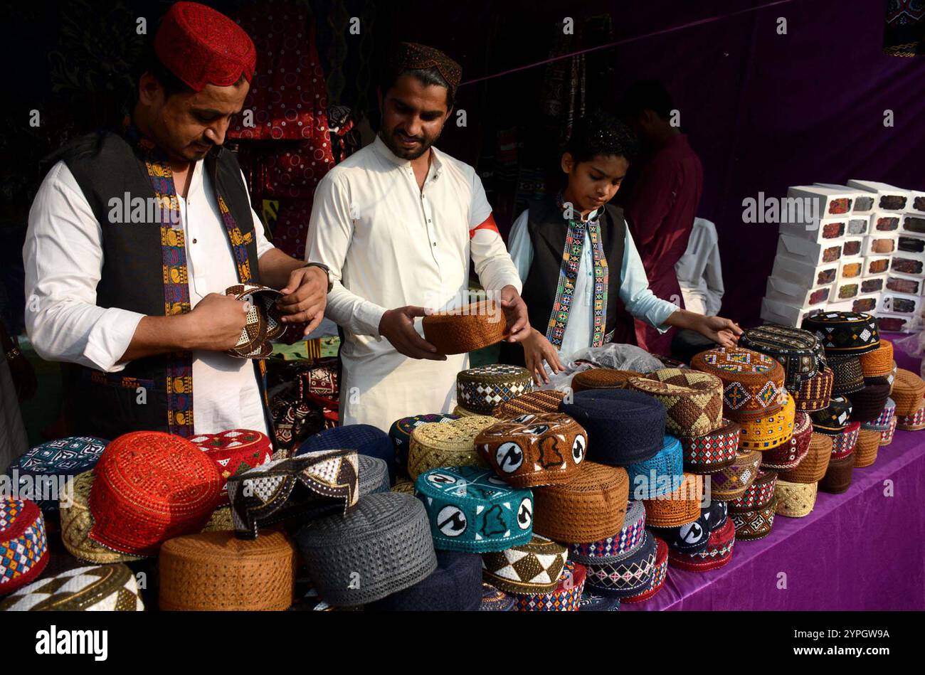 Traditional Sindhi Caps are being selling at a roadside stall in ...