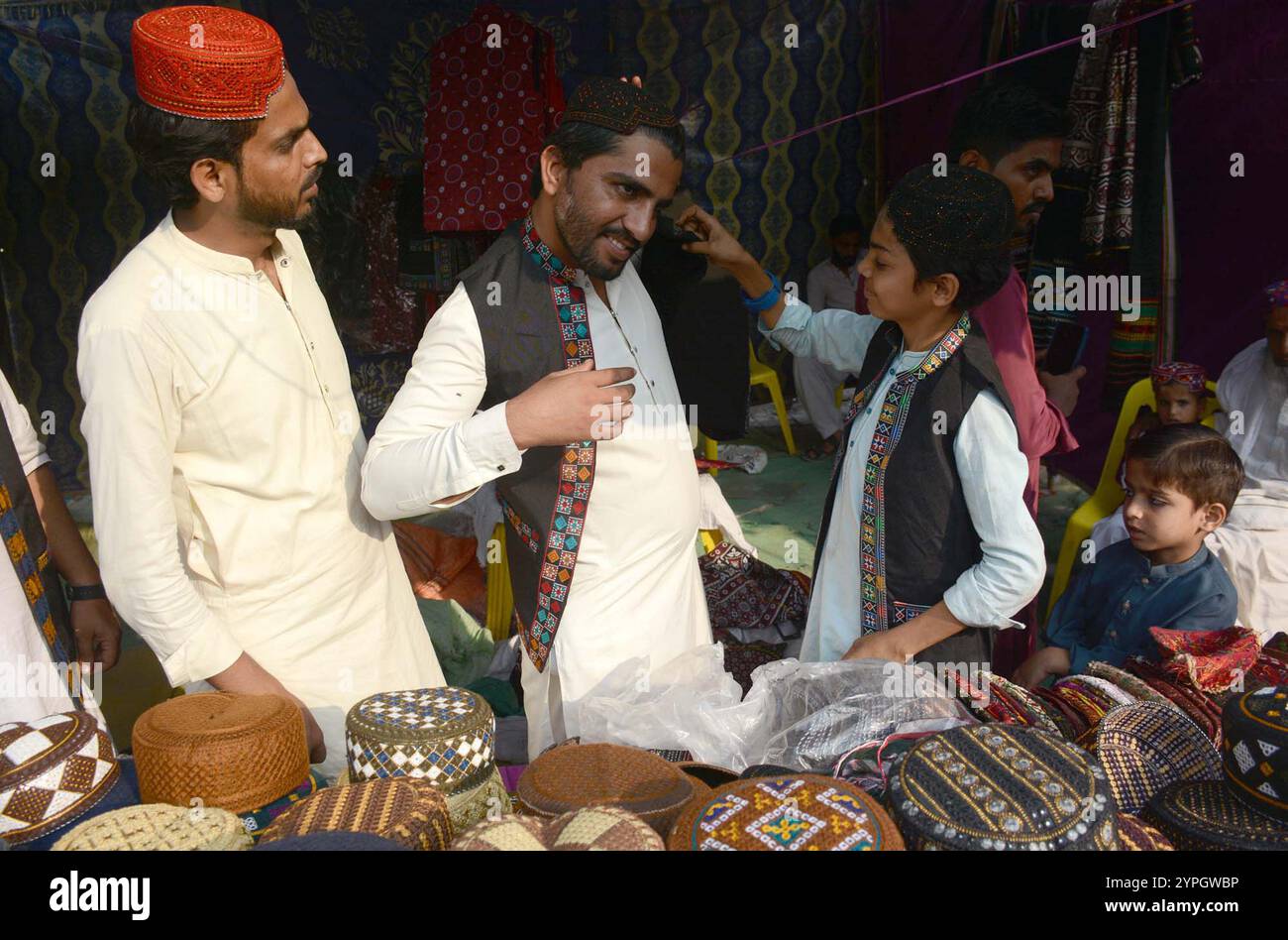 Traditional Sindhi Caps are being selling at a roadside stall in ...