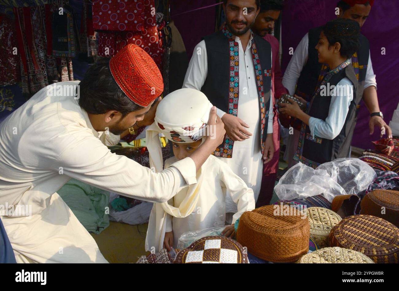 Traditional Sindhi Caps are being selling at a roadside stall in ...