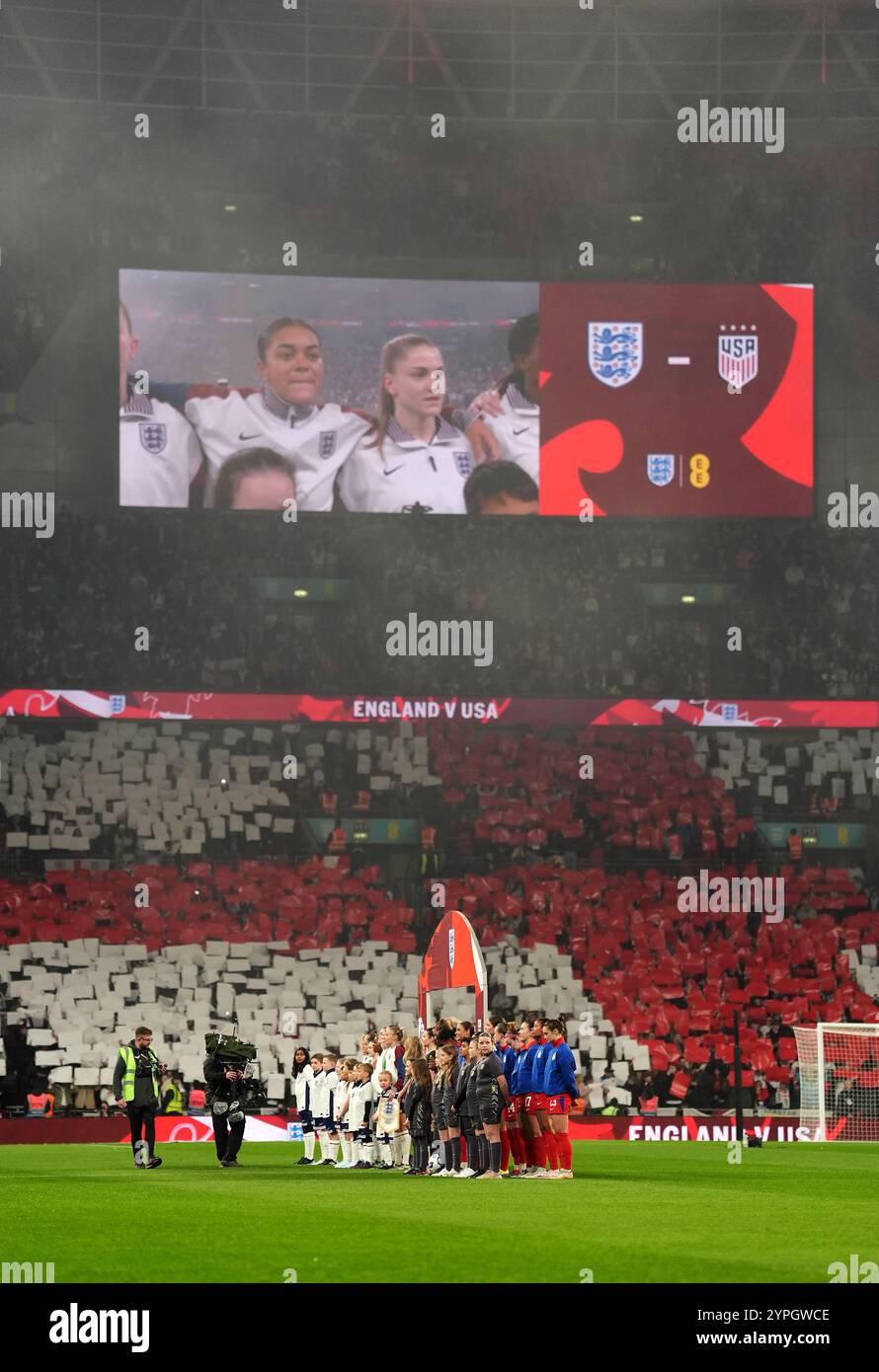 England and USA players line up during an international friendly match ...